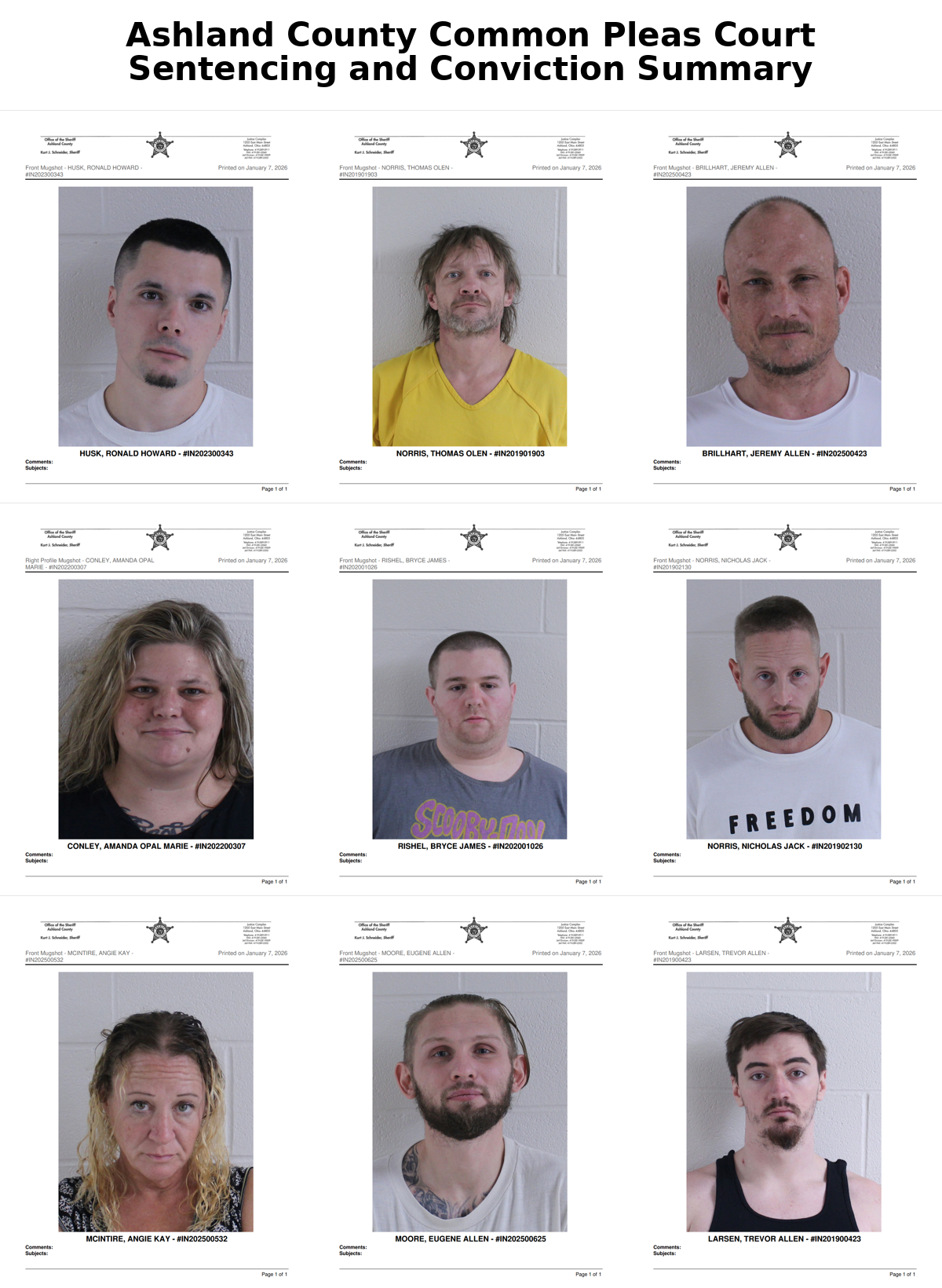 Ashland County Common Pleas Court December Sentencing and Conviction ...