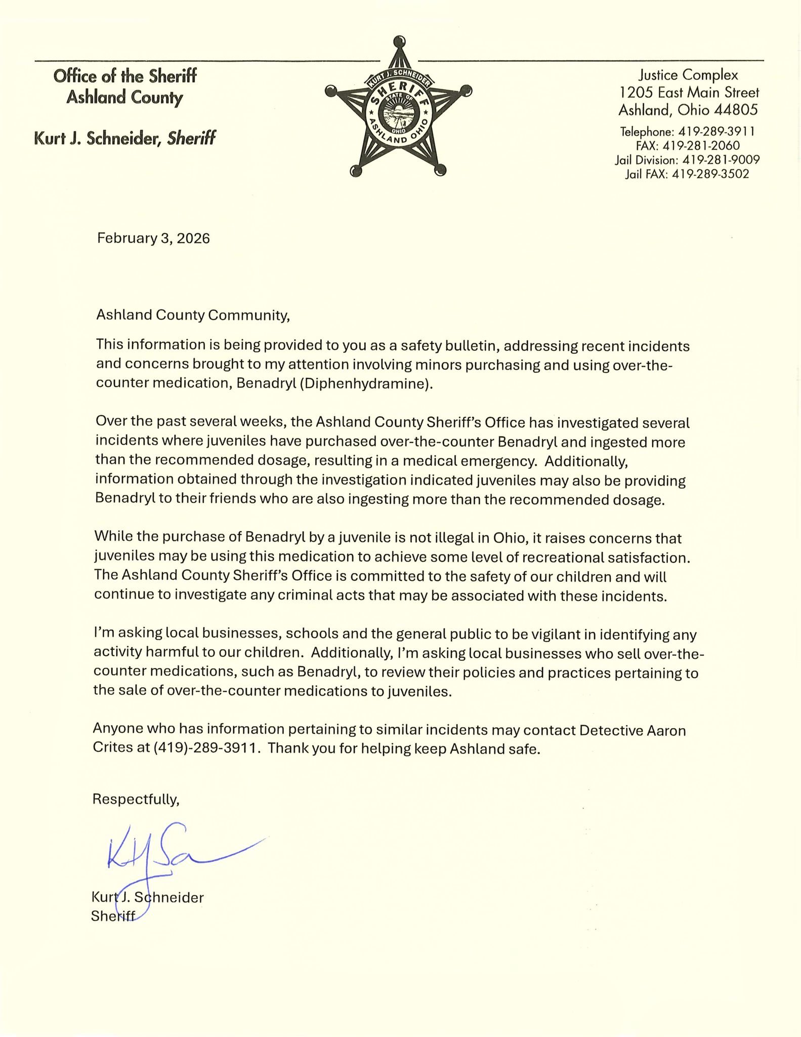 Ashland County Sheriff Warns of Juveniles Misusing Benadryl After ...